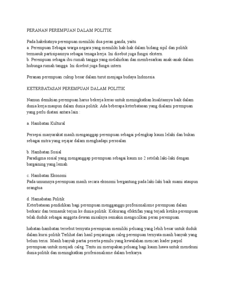 Peranan Perempuan Dalam Politik | PDF | Politik