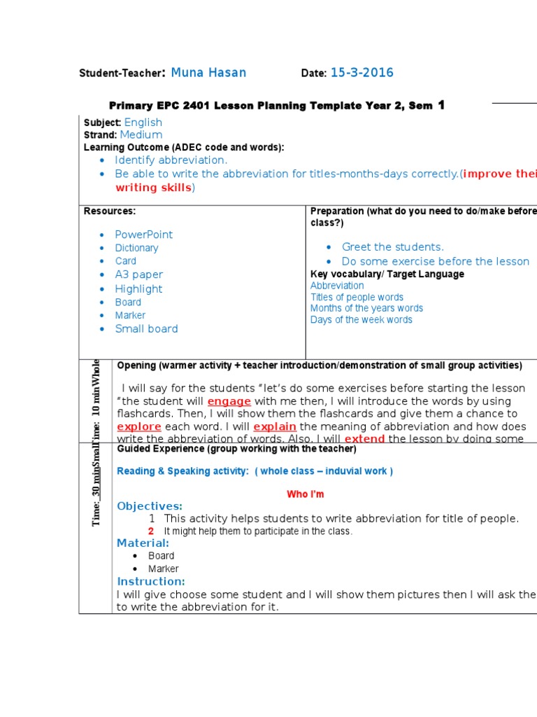 Abbreviation Lesson Plan for Grade 2 | PDF | Lesson Plan | Applied ...
