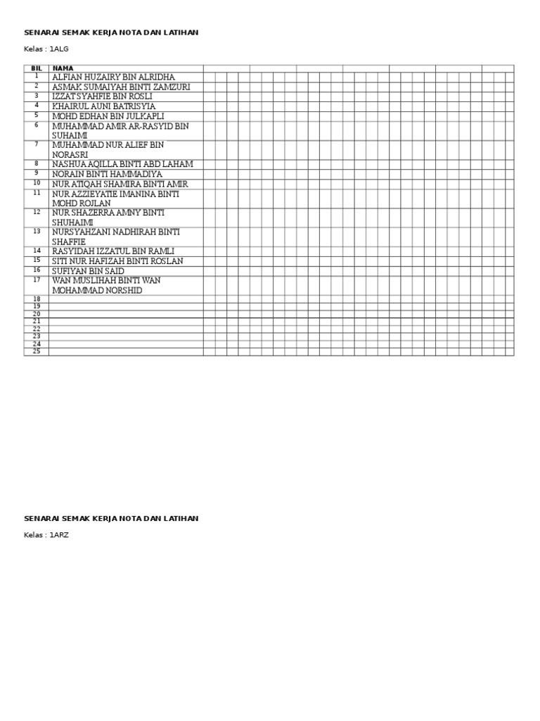 Senarai Semak Buku Nota Dan Latihan | PDF