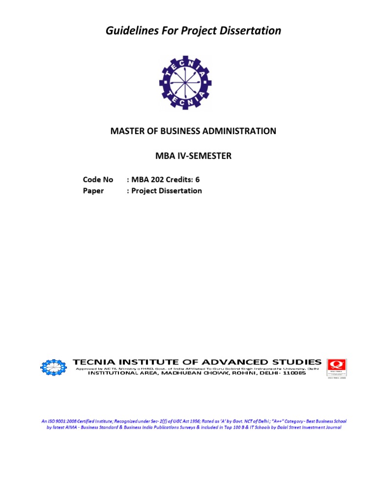 MBA Project Dissertation Guidelines | PDF | Data Analysis | Thesis