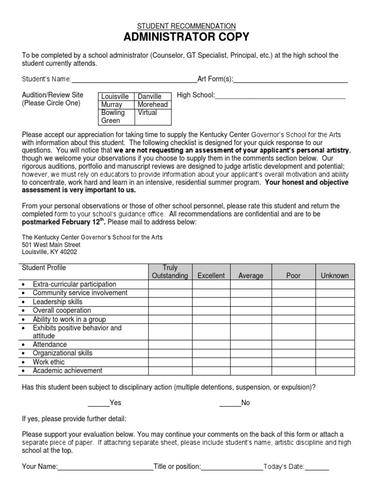 High School Student Recommendation Form | PDF | Career & Growth