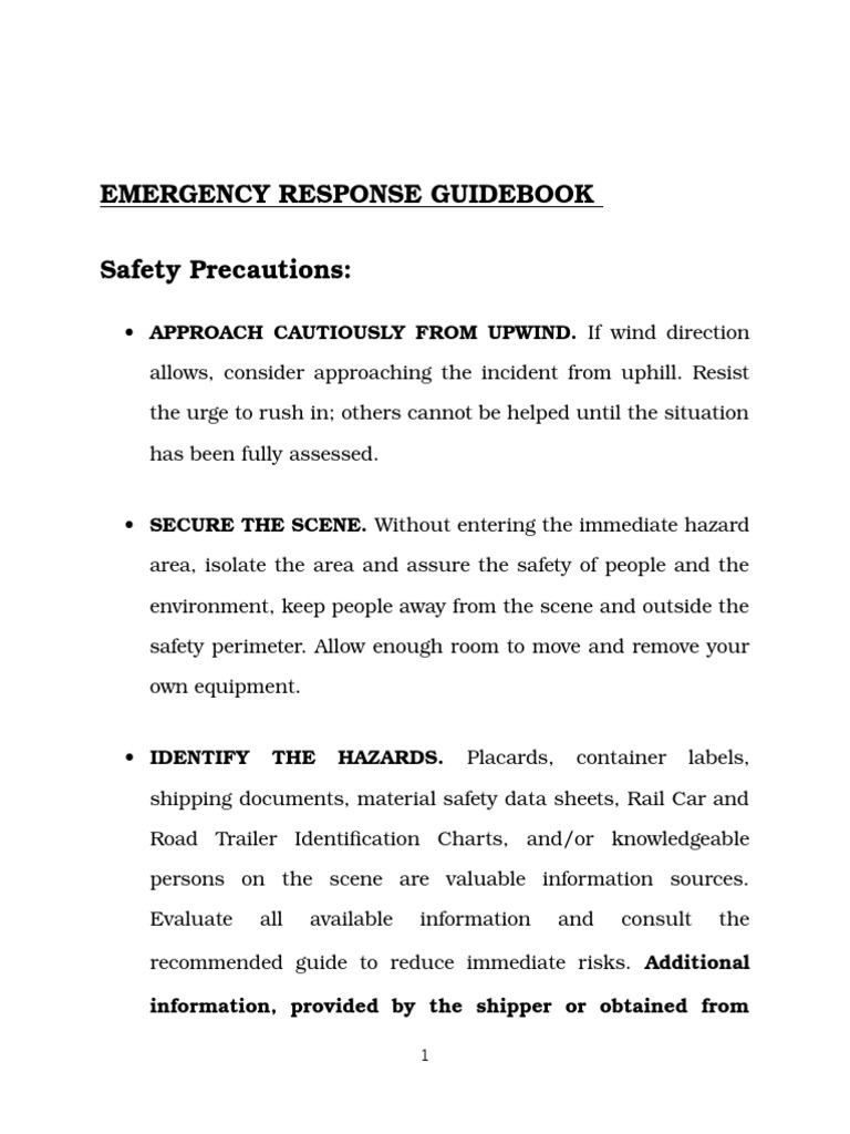 Emergency Response Guidebook Precautions | PDF | Emergency | Dangerous ...