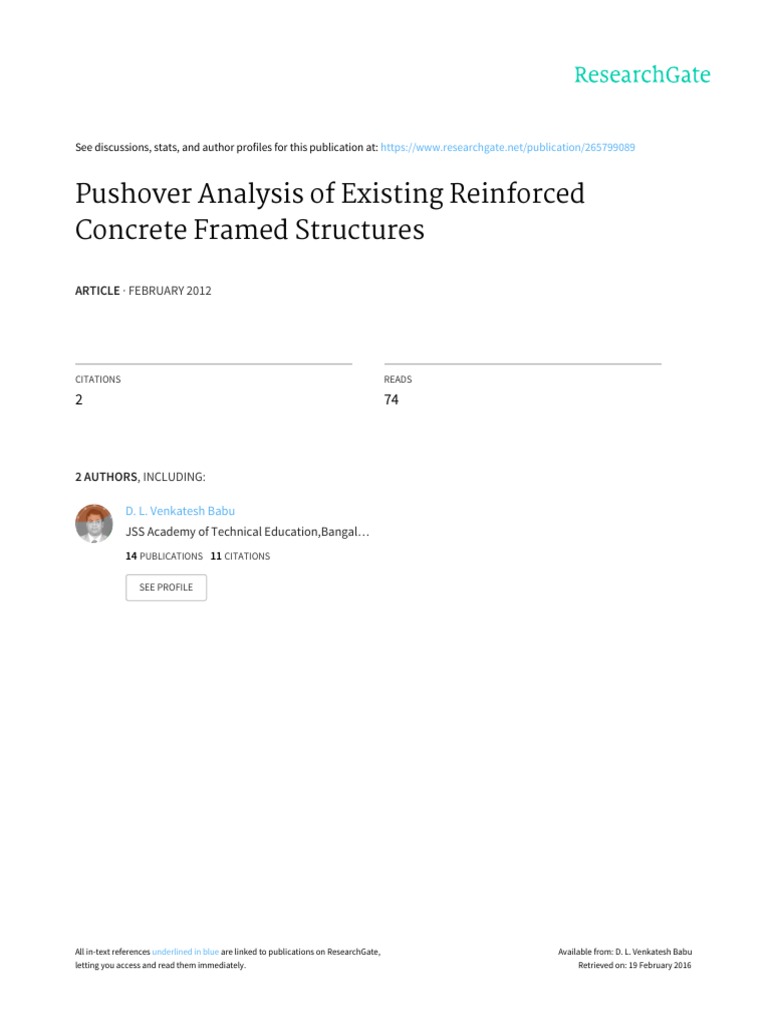 Pushover Analysis of Existing Reinforced Concrete Framed Structures ...