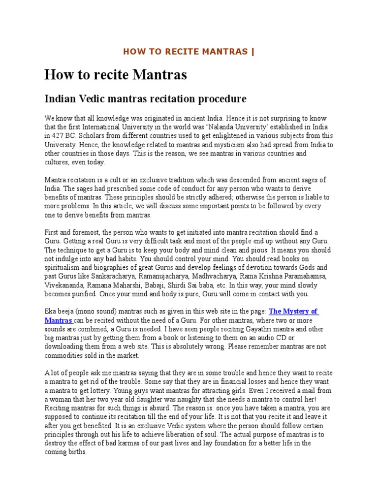 How To Recite Mantras | PDF | Mantra | Guru