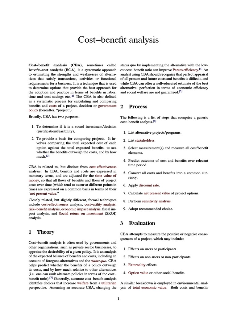 Cost-Benefit Analysis | PDF | Cost–Benefit Analysis | Economics