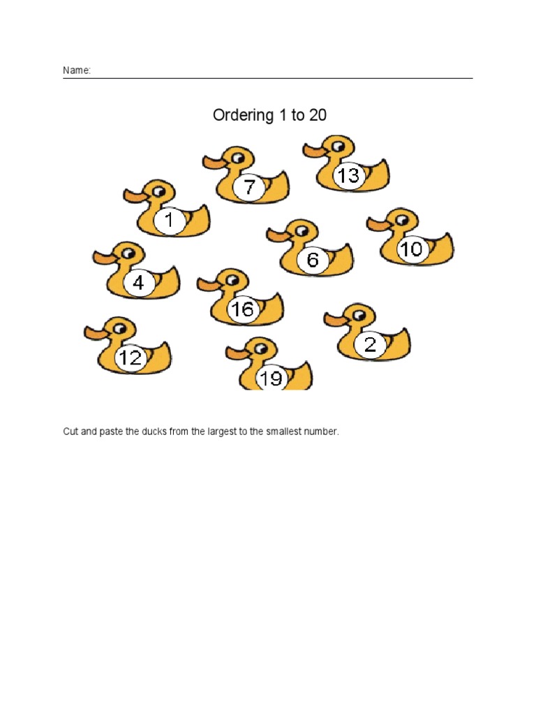 Ordering Numbers 1 to 20 Activity | PDF