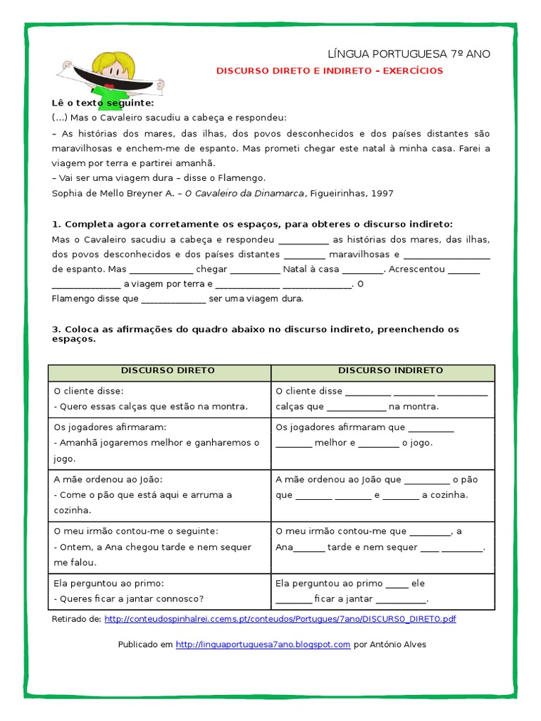 Atividades Discurso Direto e Discurso Indireto Atividades 6 Ano | PDF