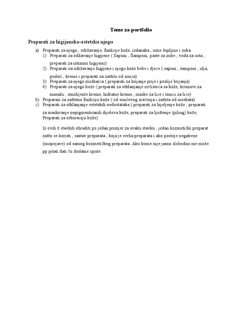 Teme Za Portfolio-Kozmetologija | PDF