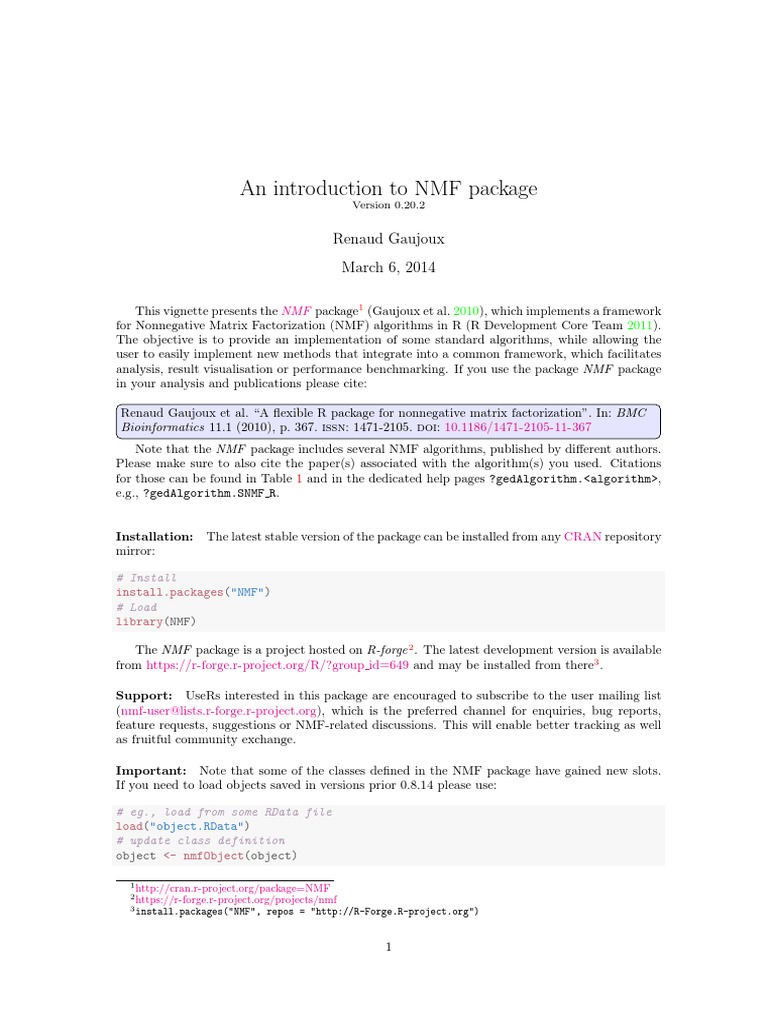 NMF in R | PDF | Parallel Computing | Matrix (Mathematics)