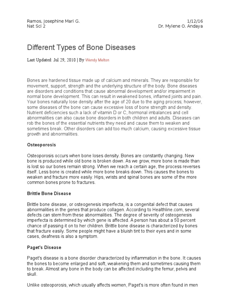 Overview of Bone Disease Types | PDF | Bone | Osteoporosis