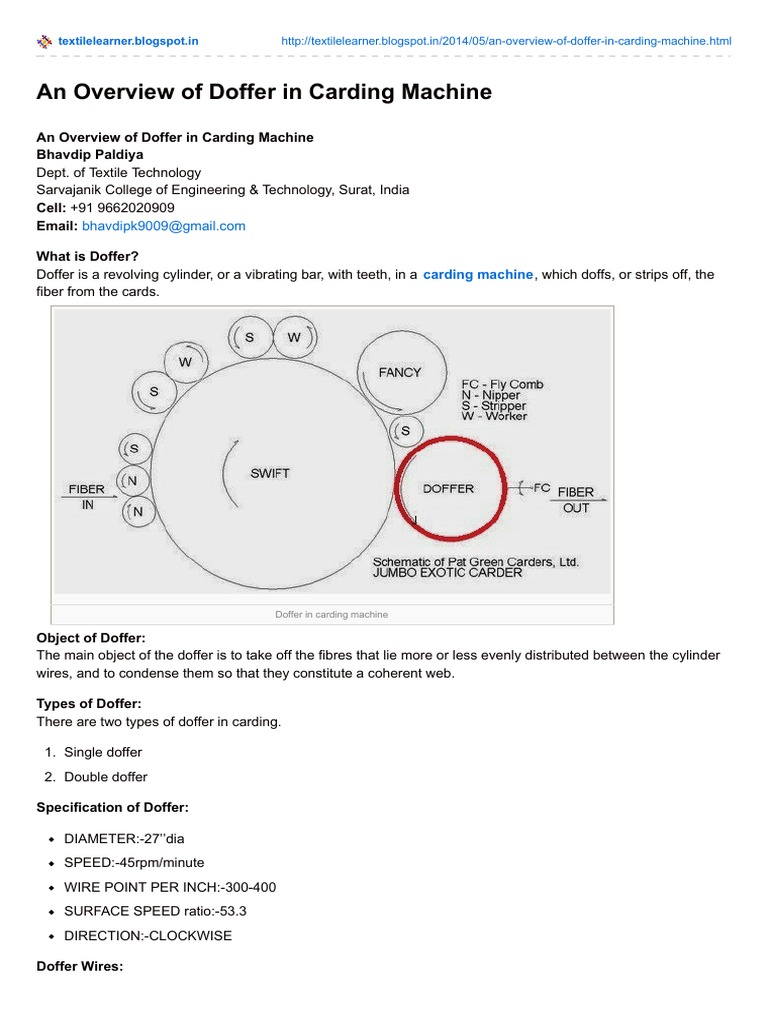 An Overview of Doffer in Carding Machine | PDF | Wire | Textiles