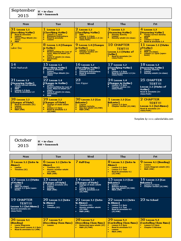 Trimester 1 Calendar | PDF | Physics | Chemistry