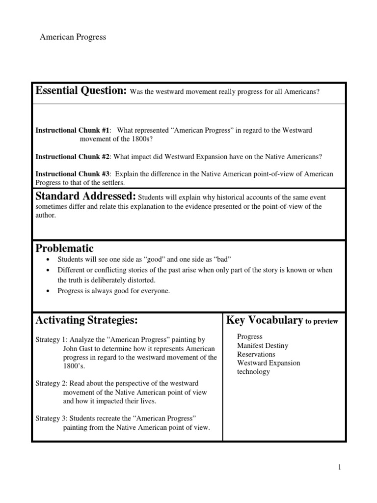 American Progress Lesson Plan Year 3 | PDF | Lakota People | Native ...