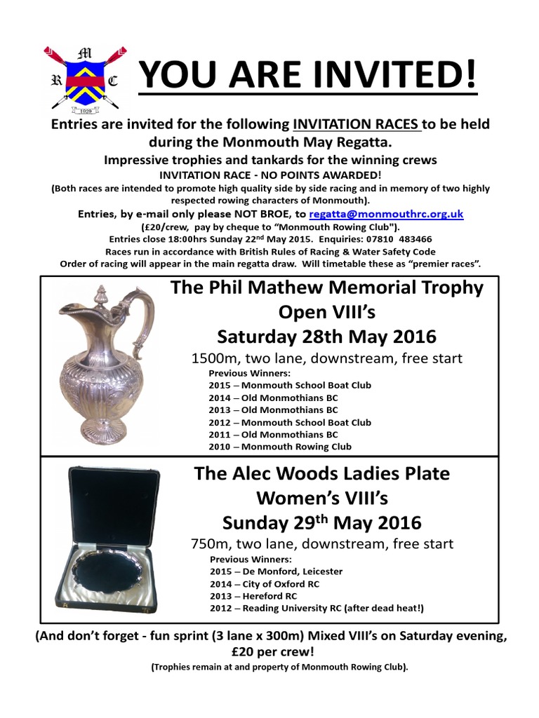 Monmouth May Regatta Invitation Races | PDF | Rowing (Sport) | Human ...