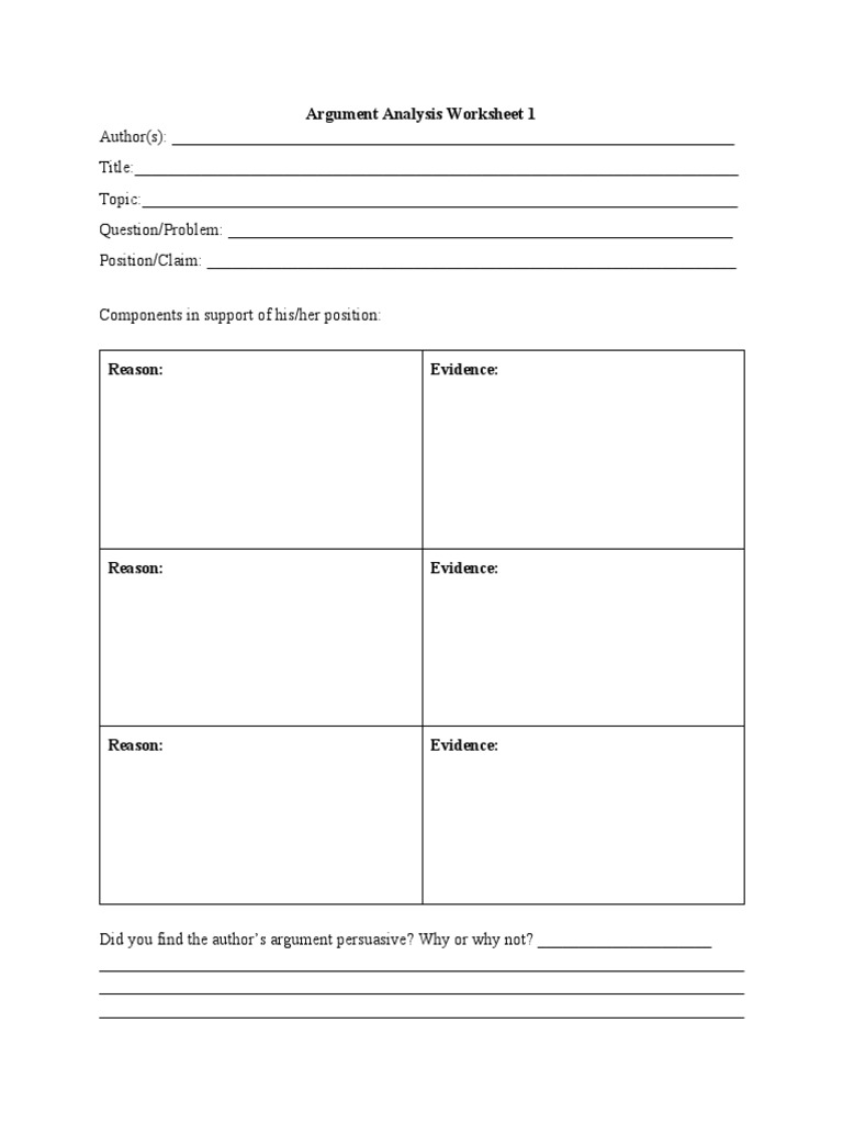 Argument Analysis Worksheet 1 | PDF | Career & Growth | Art