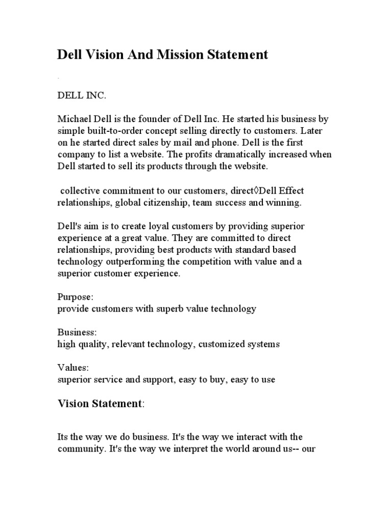 Dell Vision and Mission Statement | PDF | Dell | Customer Experience