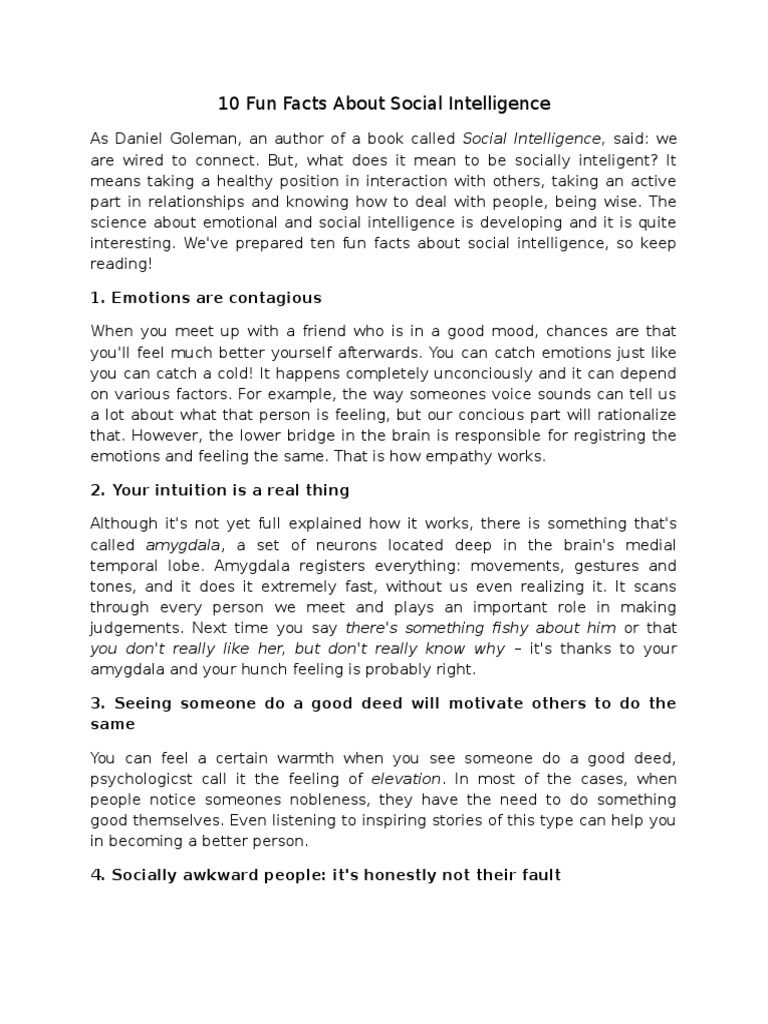 10 Fun Facts About Social Intelligence | PDF | Amygdala ...