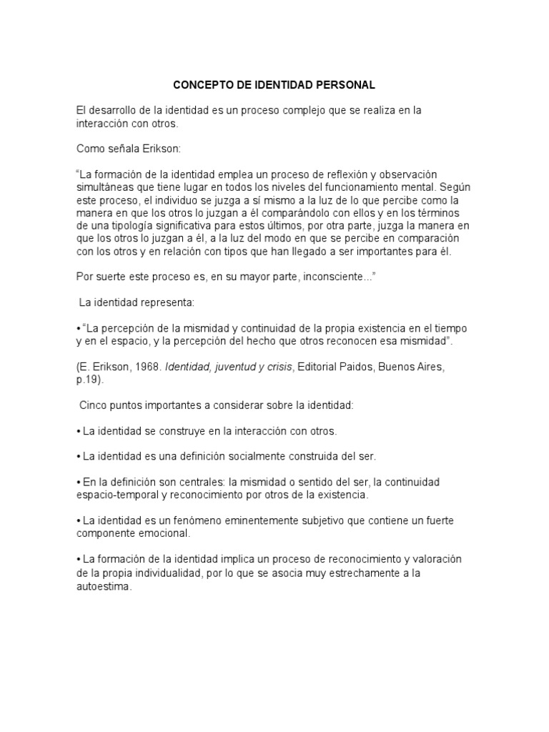 Concepto de Identidad Personal | PDF | Percepción | Autoestima