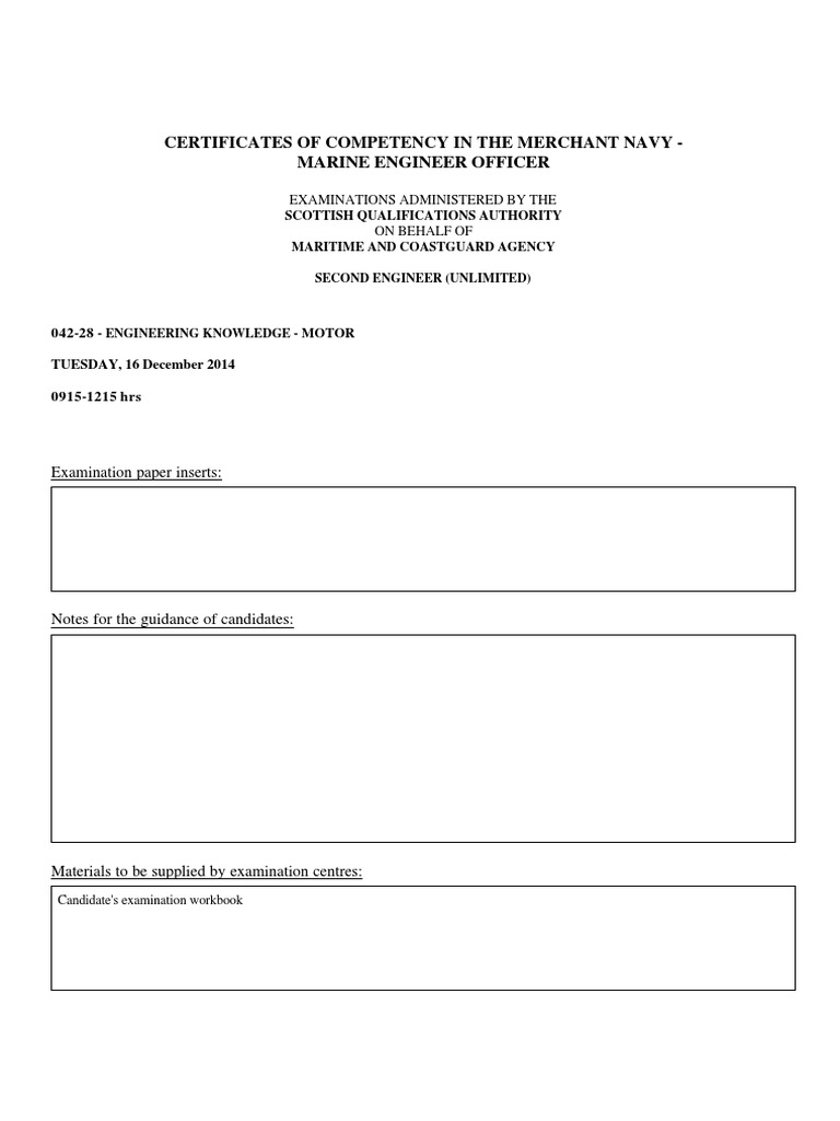 Second Engineer Motor Exam Final | PDF | Diesel Engine | Engines