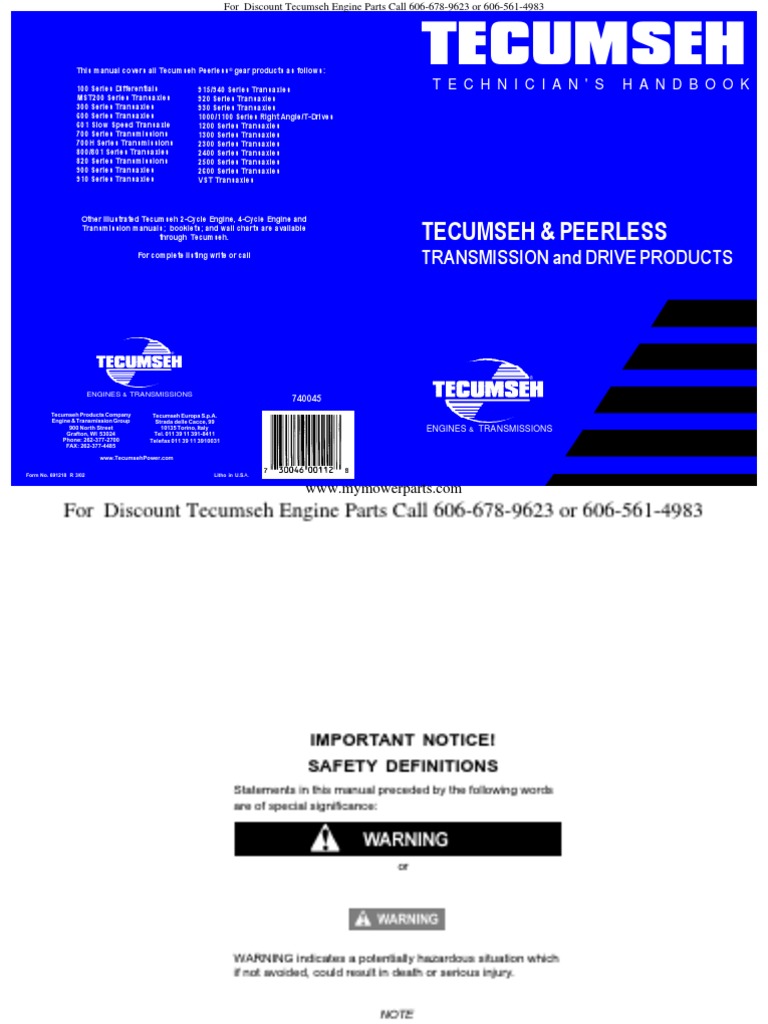 Tecumseh Peerless Transmission Transaxles Differentials Service Repair ...