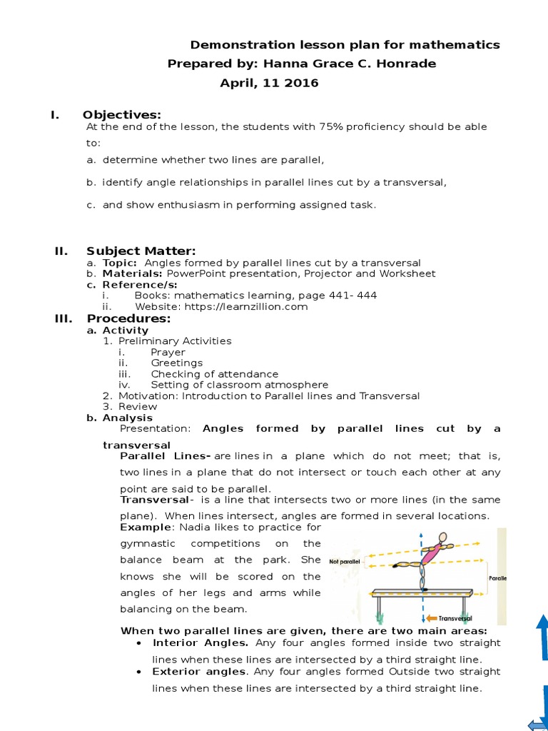 Demonstration Lesson Plan For Mathematics | PDF | Elementary ...