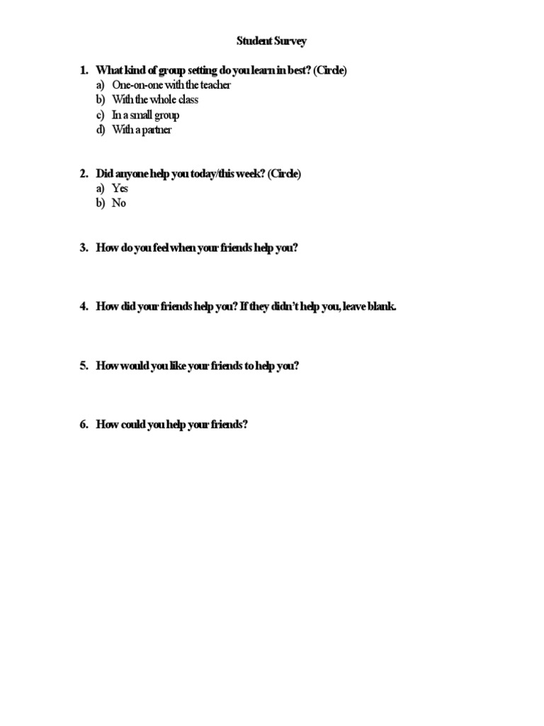 Student Learning and Support Survey | PDF | Self-Improvement | Wellness