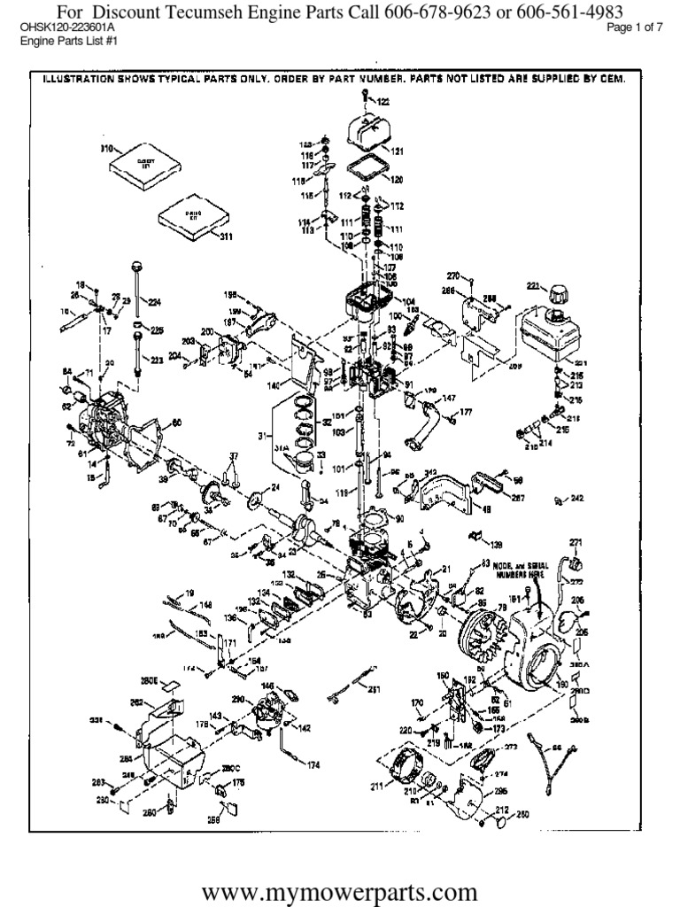 Tecumseh Engine Parts Manual OHSK120 223601A | Piston | Valve