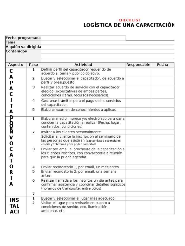 Check List Logistica de Capacitacion | PDF | Correo electrónico | Business