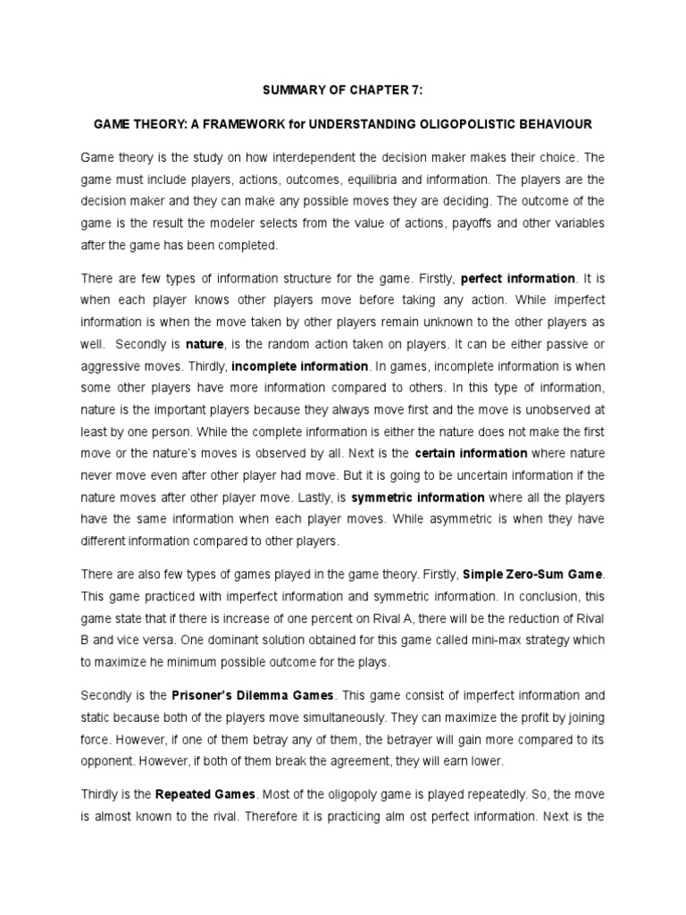 Chapter 7: Game Theory | PDF | Game Theory | Economics Of Uncertainty