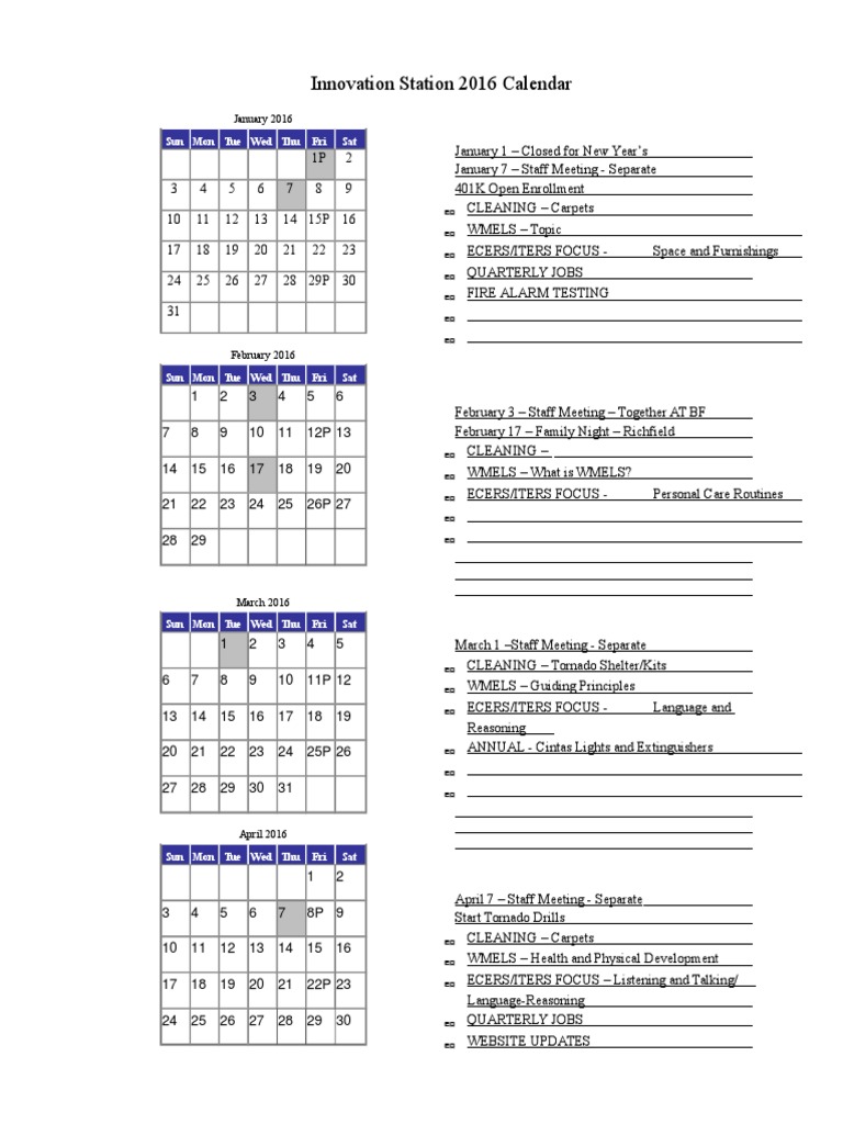 2016 Innovation Station Calendar | PDF | Applied Psychology | Learning