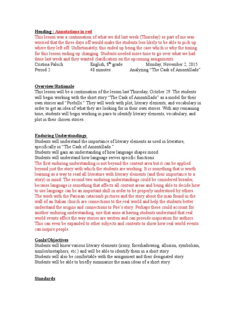 annotated lesson plan and reflection | Lesson Plan | Cognition