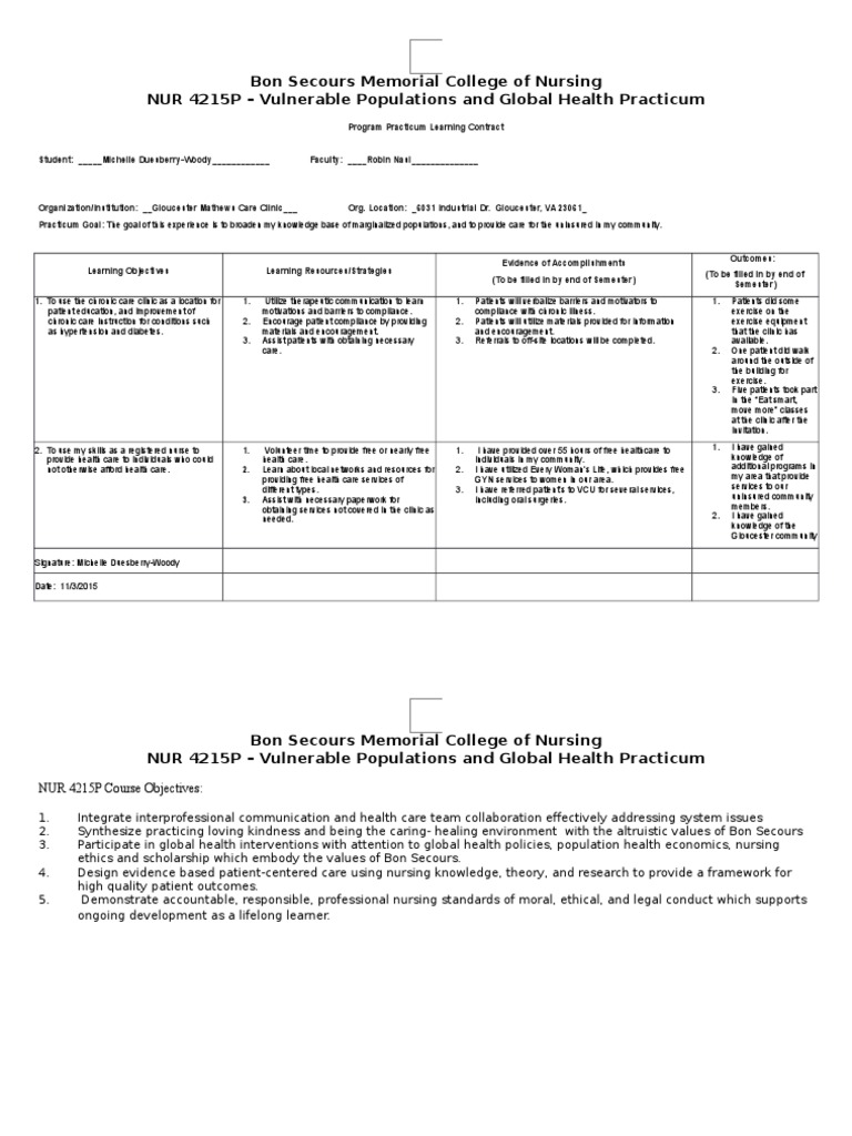 MSW Practicum Learning Contract Example | PDF | Health Care | Nursing
