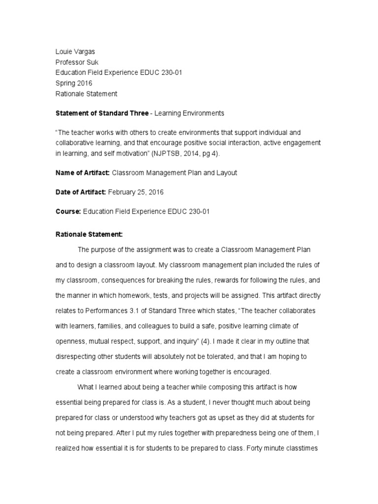 Statement of Standard Three - Learning Environments | PDF