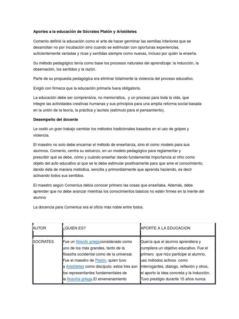 Aportes A La Educación De Sócrates Platón Y Pdf Platón Sócrates