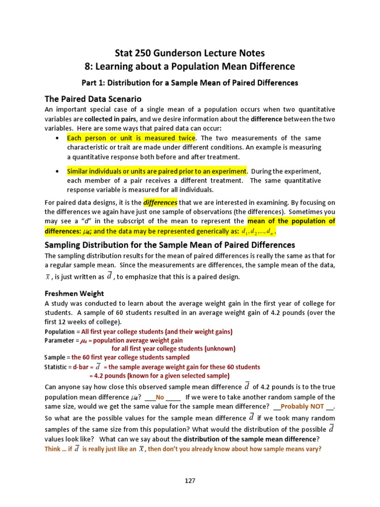 Paired Differences in Population Means | PDF | Standard Error ...