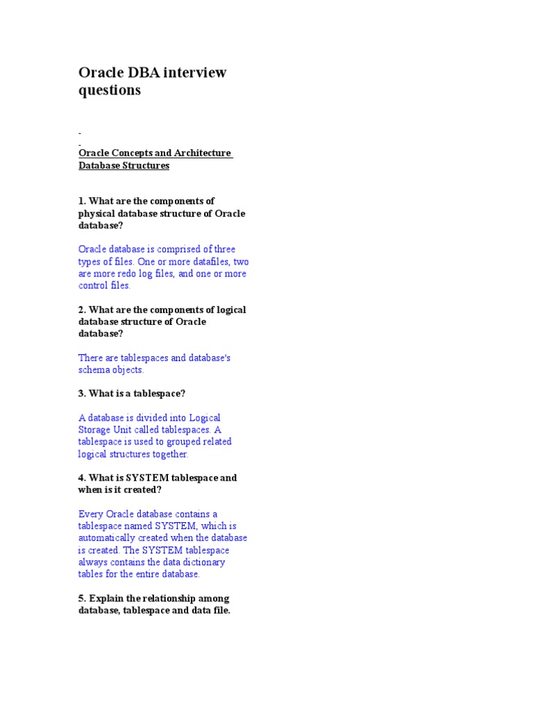 All Oracle DBA Interview Questions | PDF | Oracle Database | Databases