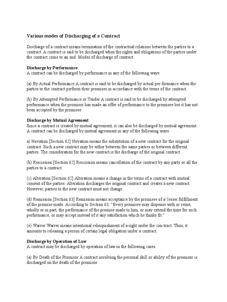 Various Modes of Discharging of A Contract Various Modes of Discharging ...