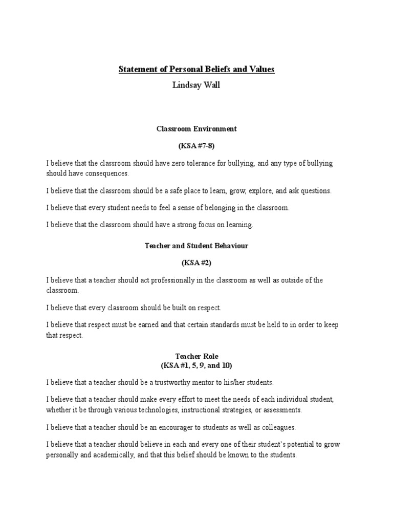 Personal Beliefs and Values | PDF