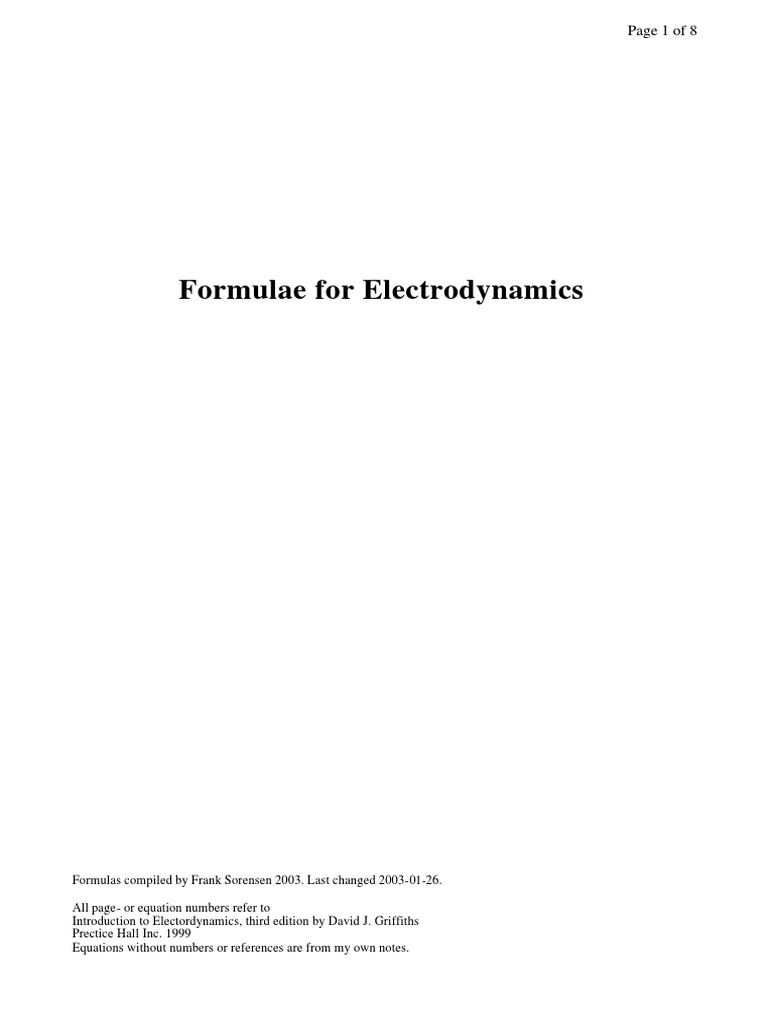 Electrodynamics Formulas For You | PDF | Magnetic Field | Dielectric