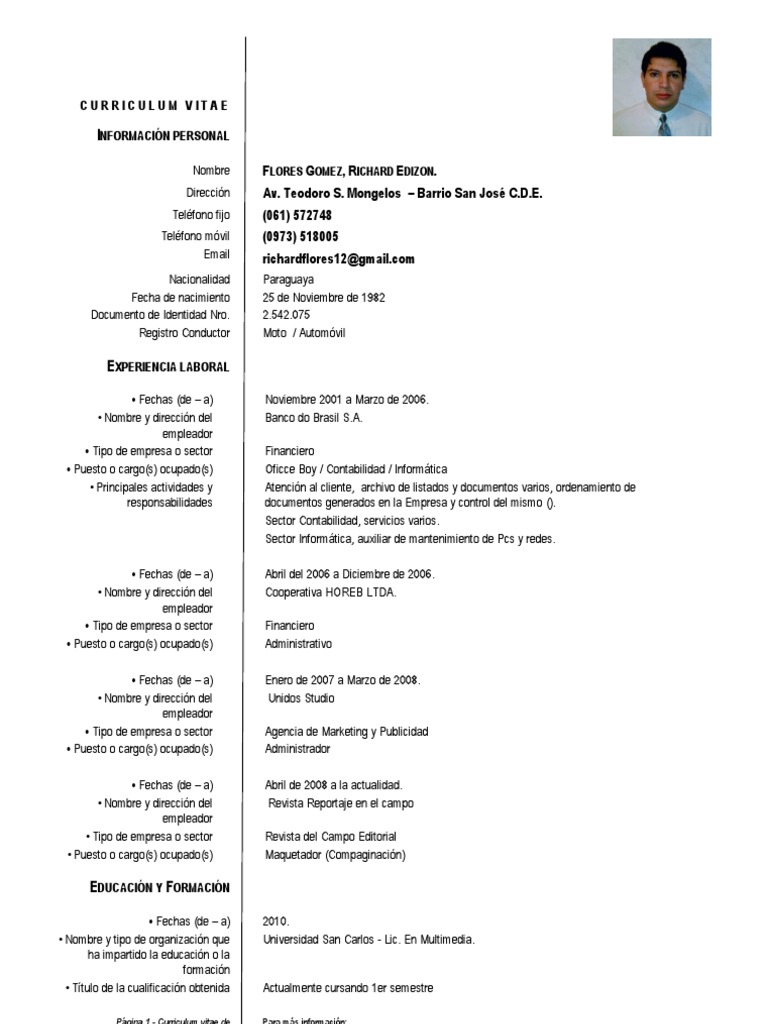 Curriculum Vitae de Richard Flores | PDF | Multimedia | Informática