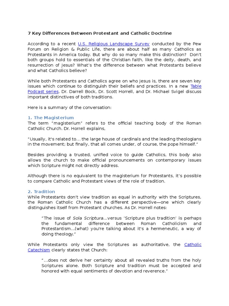 7 Key Differences Between Protestant and Catholic Doctrine | PDF ...