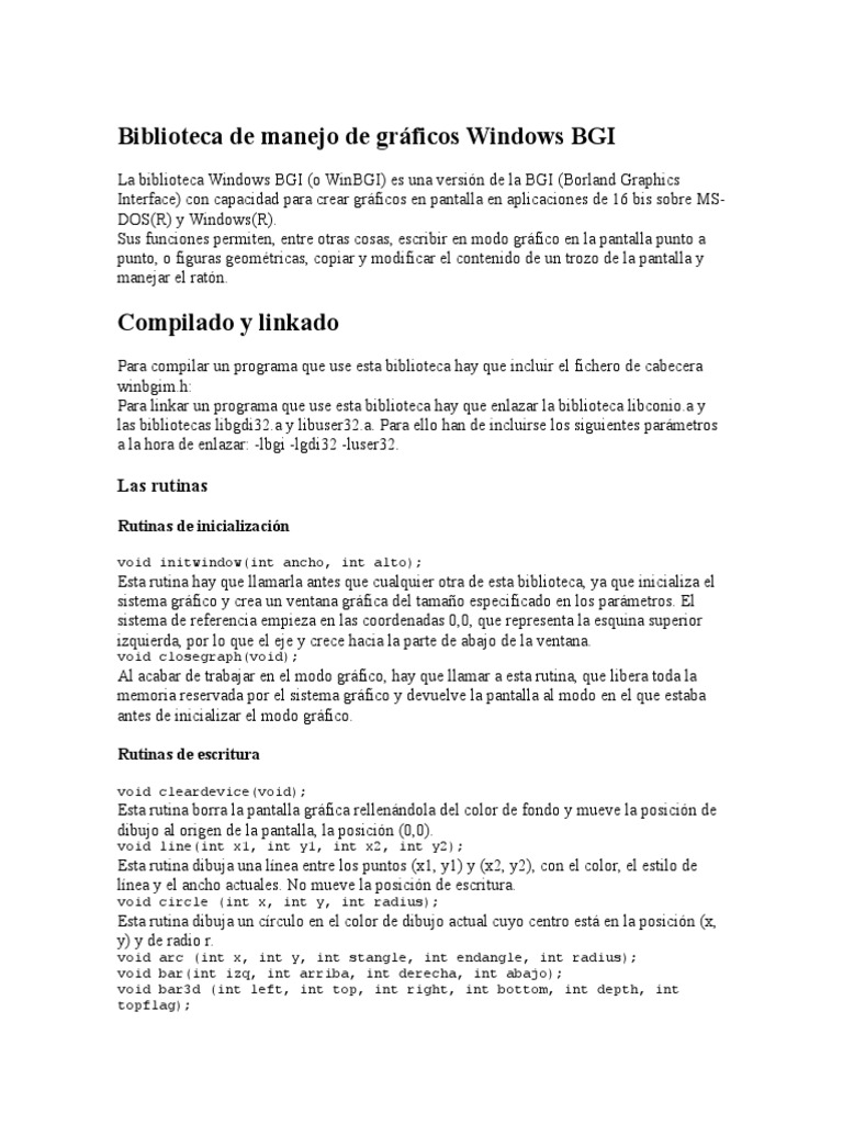 Biblioteca de Manejo de Gráficos Windows BGI | PDF | C ++ | Color