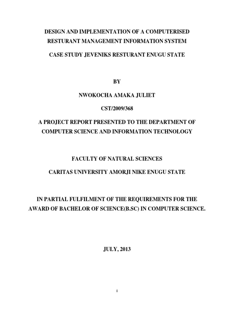 Design and Implementation of A Computerised Resturant Management Information System | PDF ...