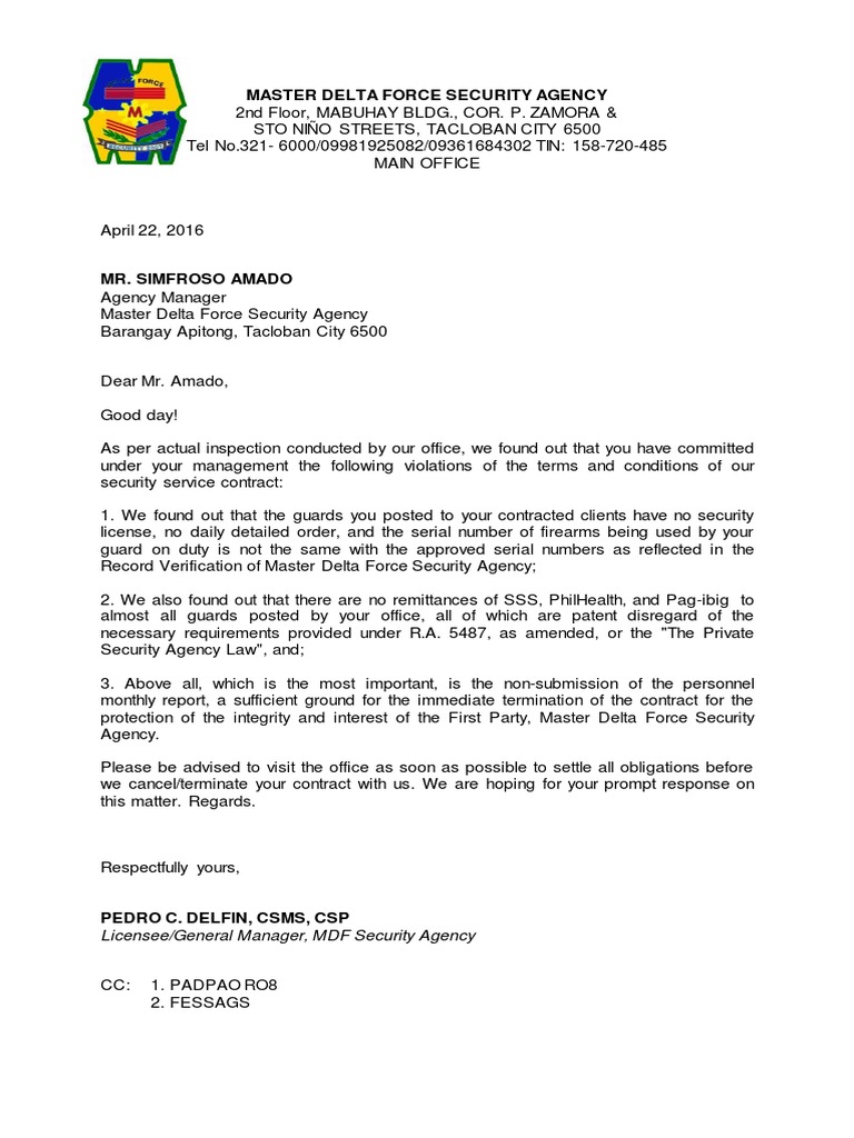 Security Services Letter | PDF