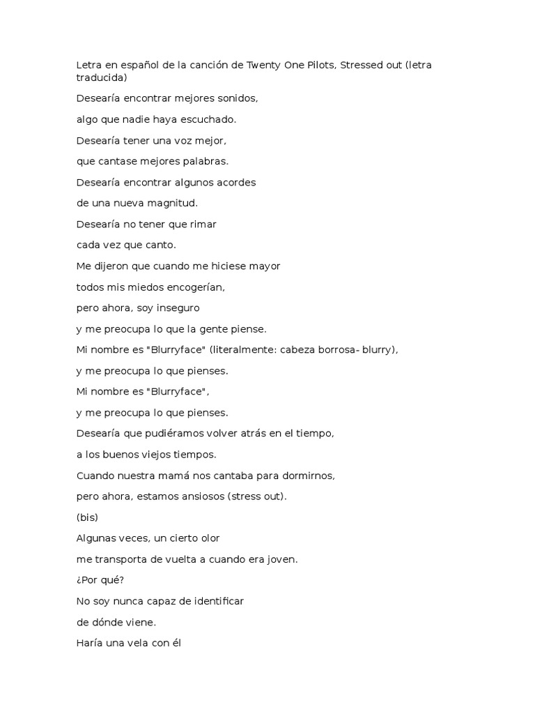 Letra de La Canción Stressed Out2 | PDF