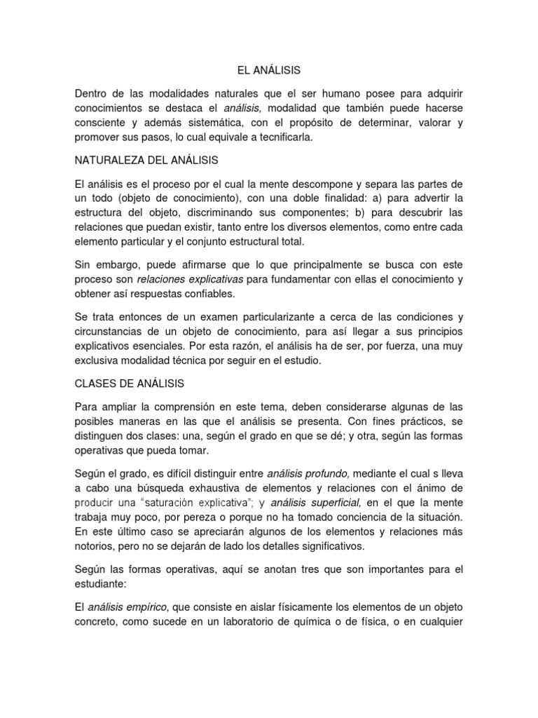 El Analisis | PDF | Interpretación del lenguaje | Conocimiento