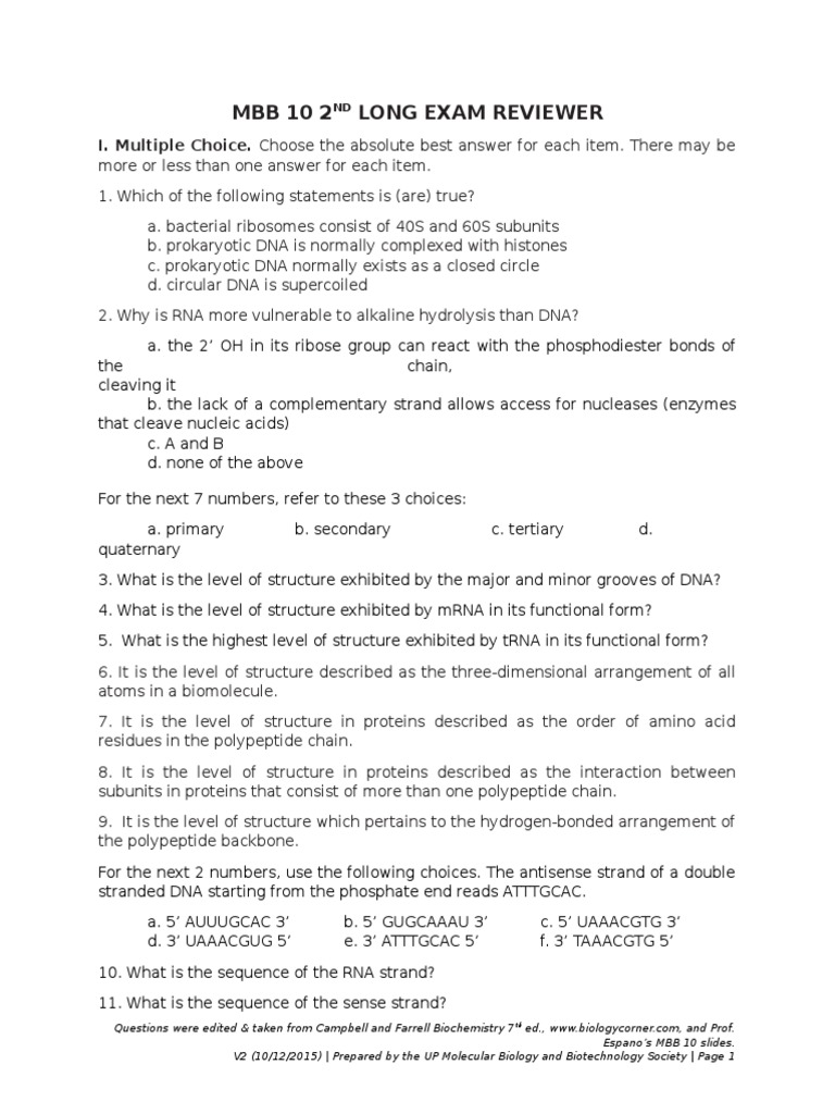 MBB 10 2nd Long Exam Reviewer | Download Free PDF | Dna Replication | Dna
