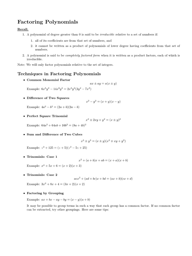 4 - Factoring | PDF | Teaching Methods & Materials