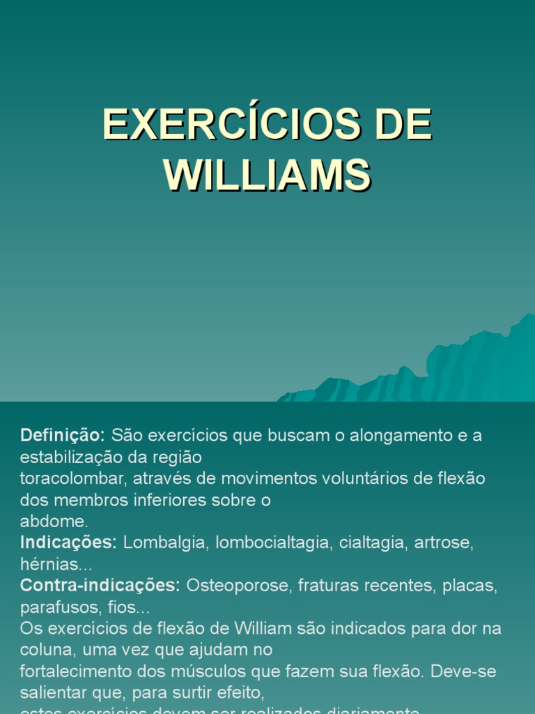 Exercícios de Williams para Lombar | PDF | Dor lombar | Joelho