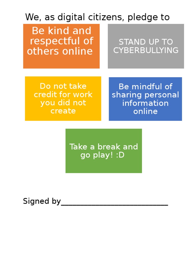 Digital Citizenship Pledge Against Cyberbullying | PDF | Games ...